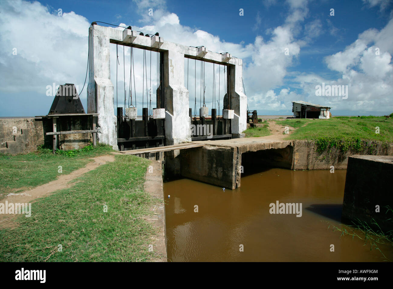 Lock of an irrigation canal, Guyana, South America Stock Photo - Alamy