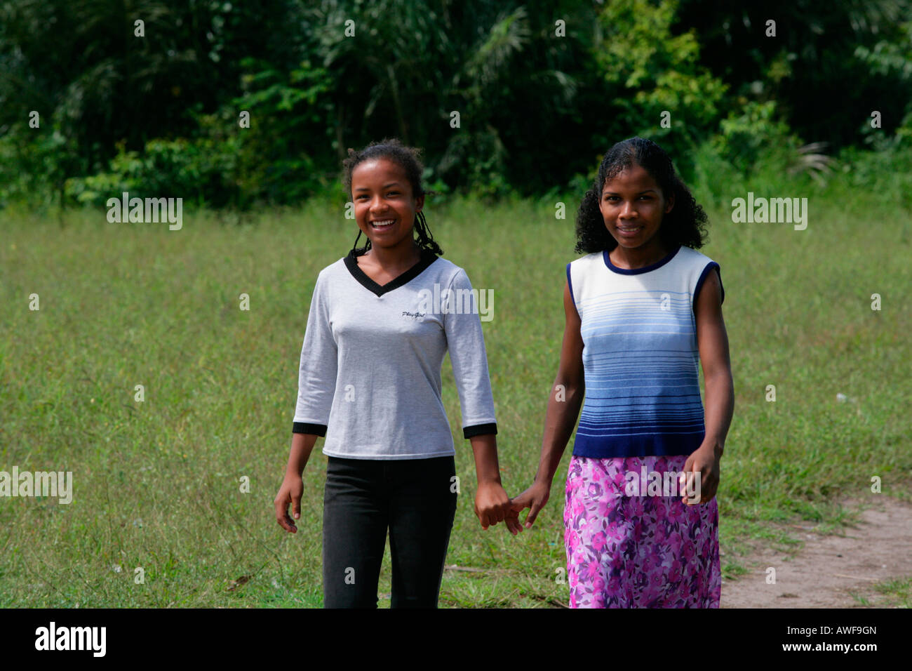 Two teenage girls, Amerindians of the Arawak tribe, Santa Mission ...