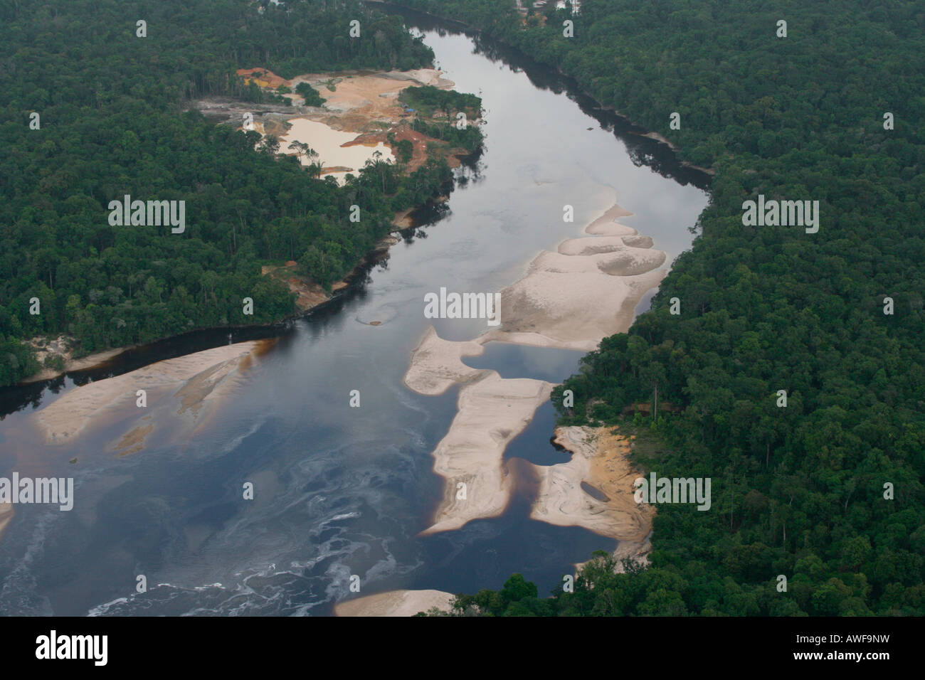 Aerial shot, mining in the rainforest, Guyana, South America Stock ...