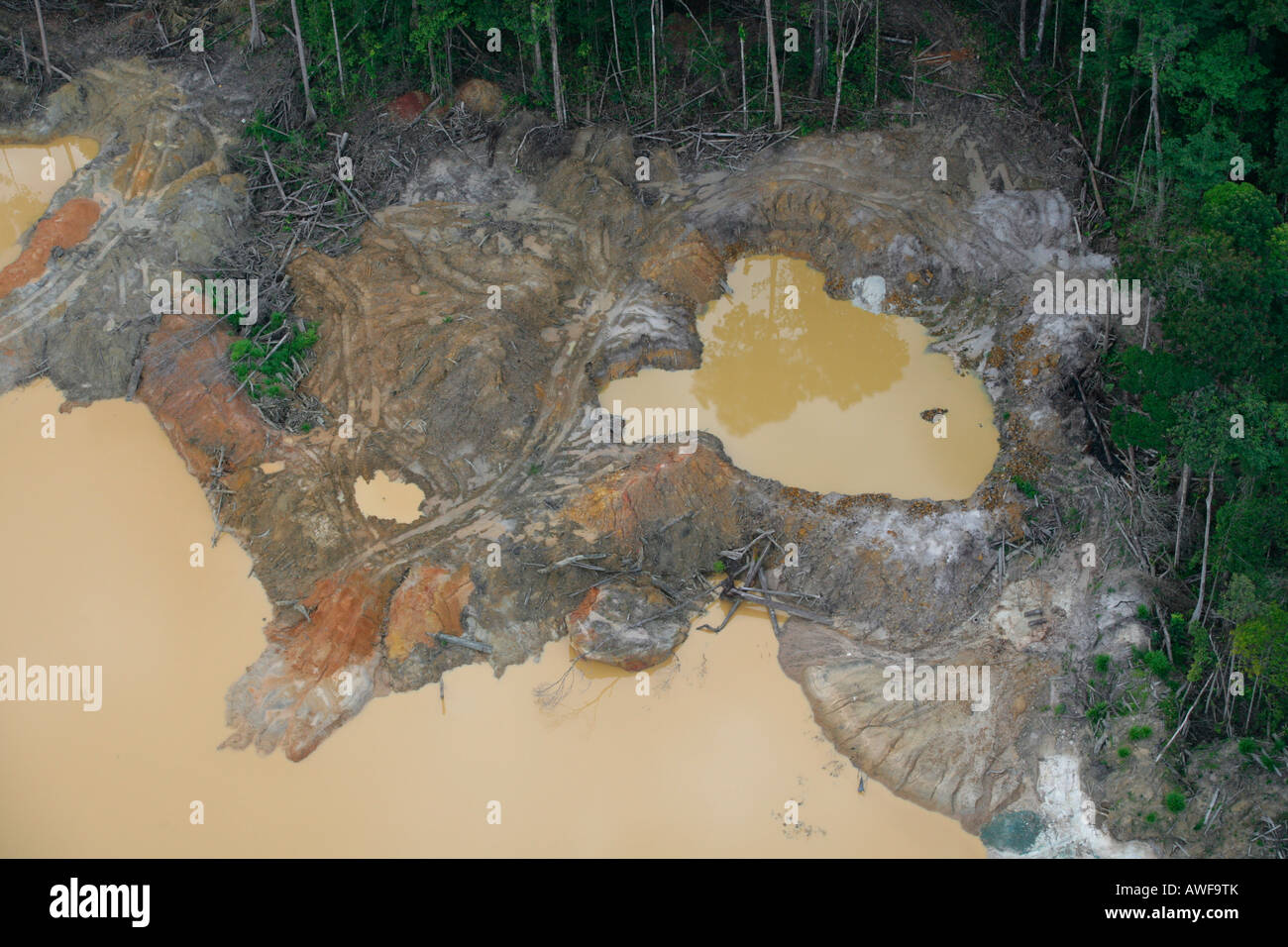 Aerial shot, mining in the rainforest, Guyana, South America Stock ...