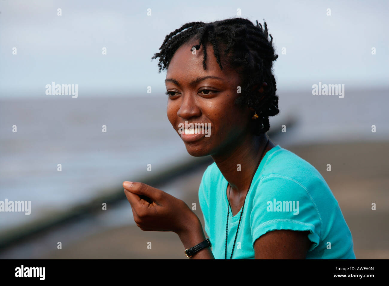 Portrait of a young woman of African ethnicity, Guyana, South America ...