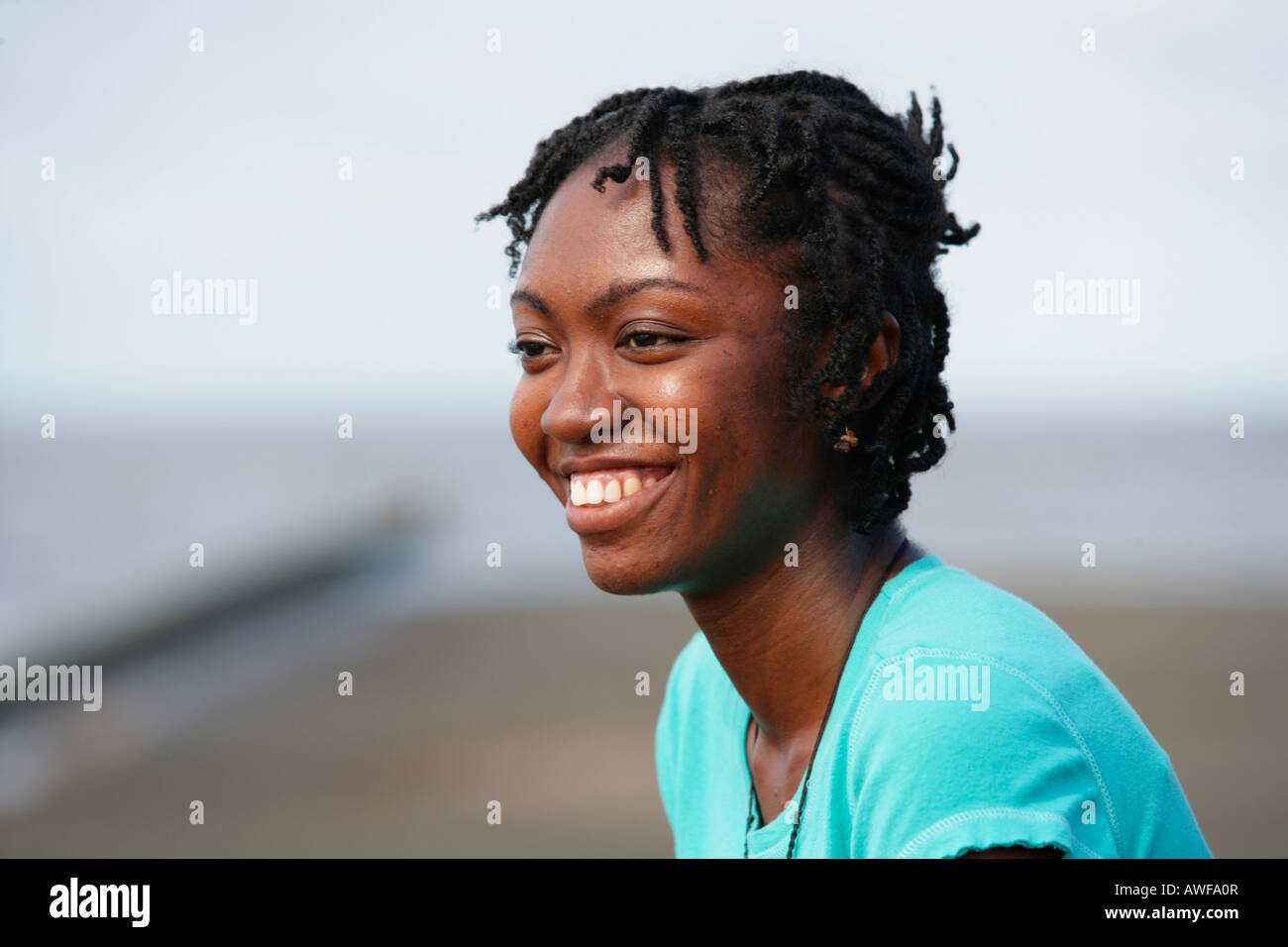 Portrait of a young woman of African ethnicity, Guyana, South America ...