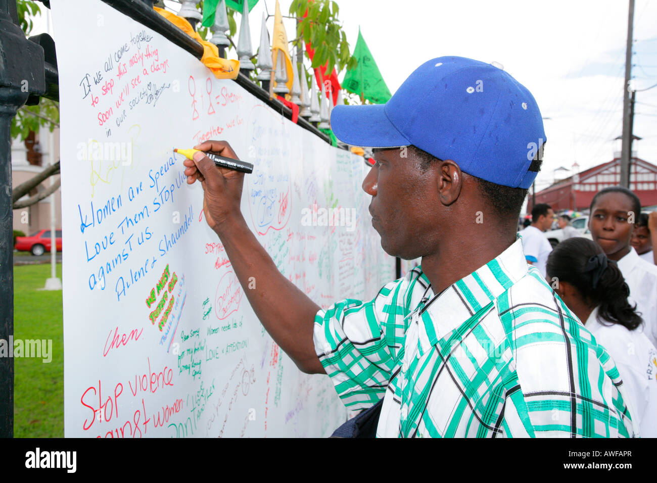 Man at a protest against violence against women, Georgetown, Guyana ...