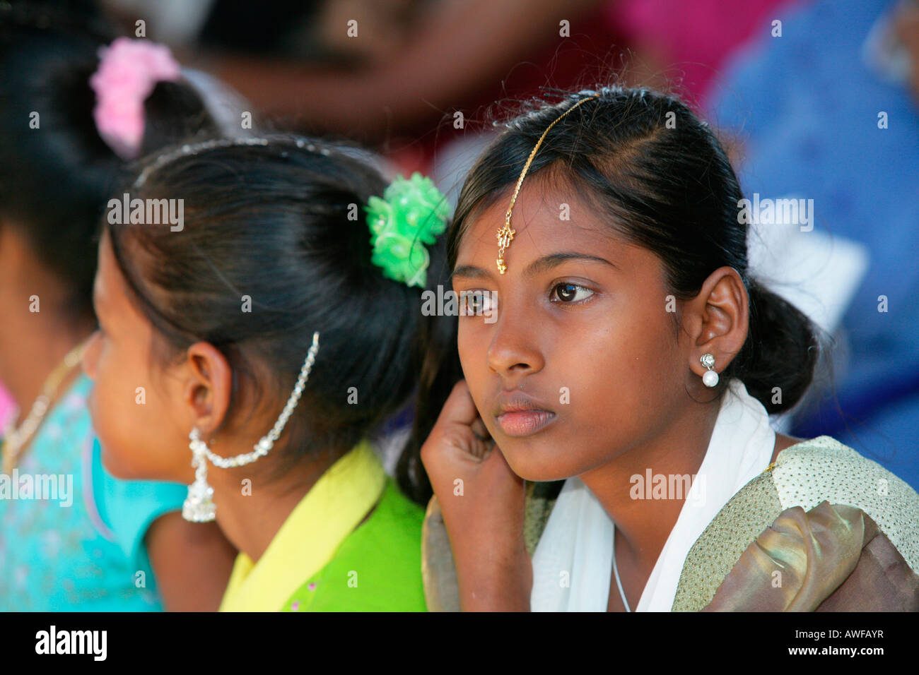 Portrait of a girl of Indian ethnicity at a Hindu Festival in ...