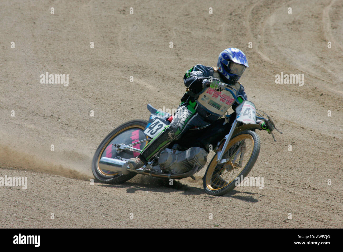 Short track race at a motorcycle speedway in Muehldorf am Inn, Upper ...