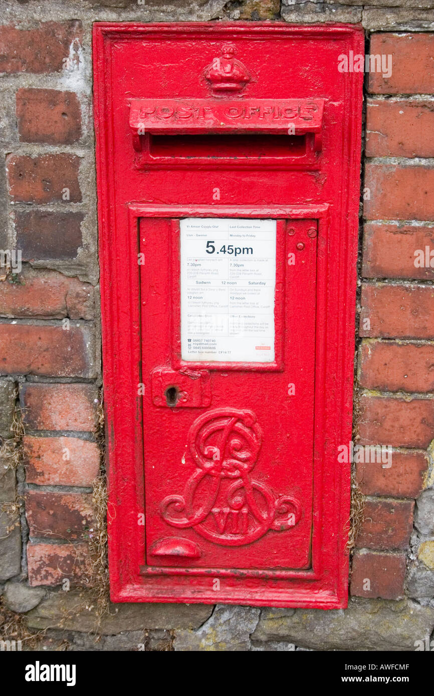 Wall mounted red King Edward VII post box Lisvane Cardiff UK Stock ...