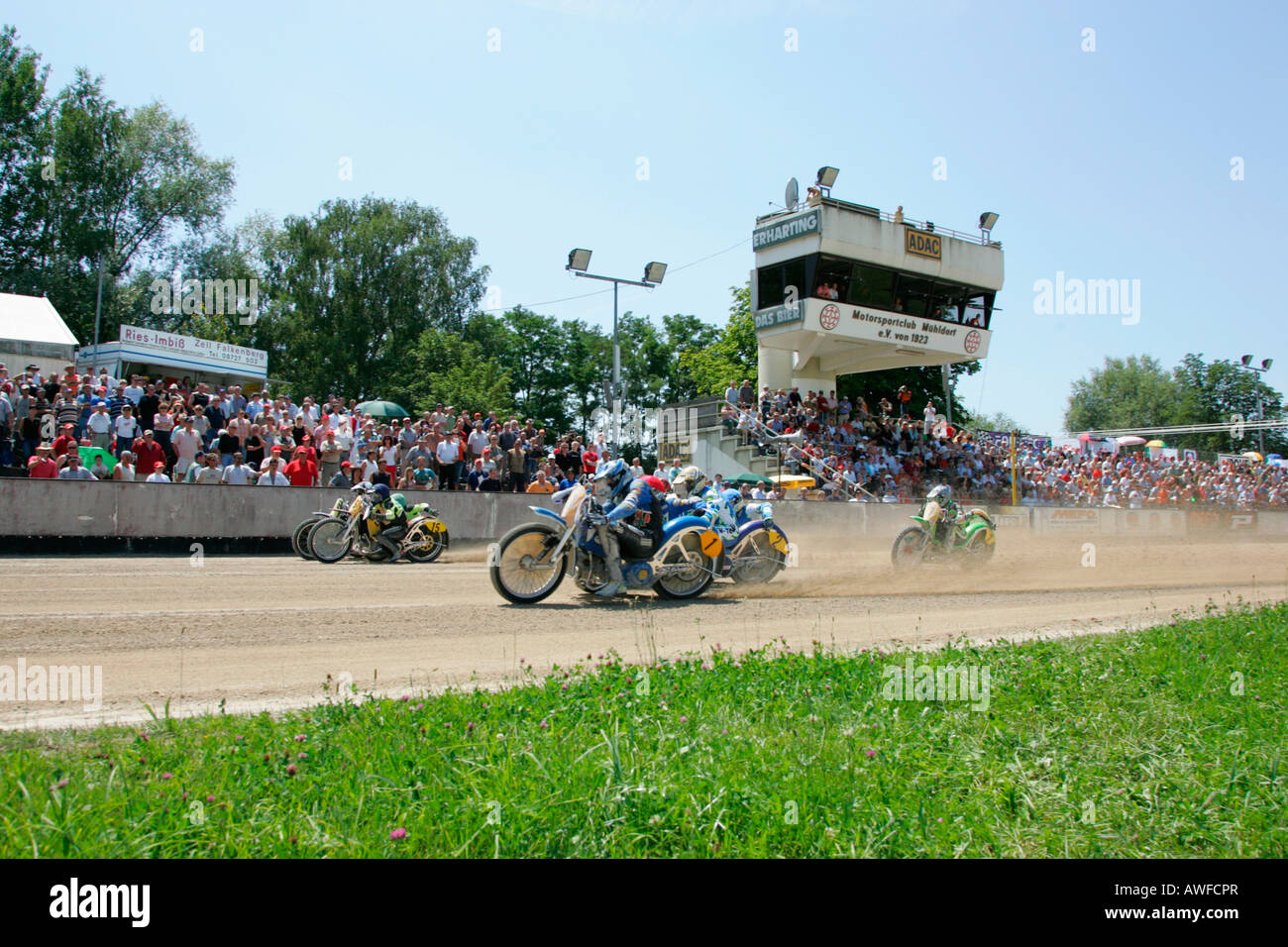 Sidecar motorcycles at the starting line, international motorcycle race ...