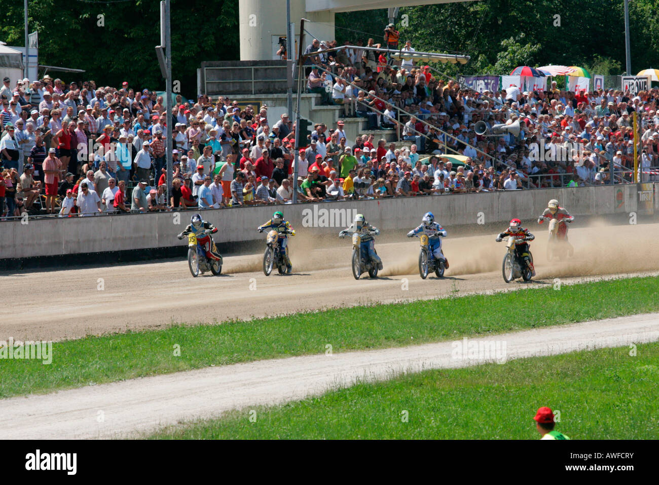 Short track race, international motorcycle race on a dirt track ...