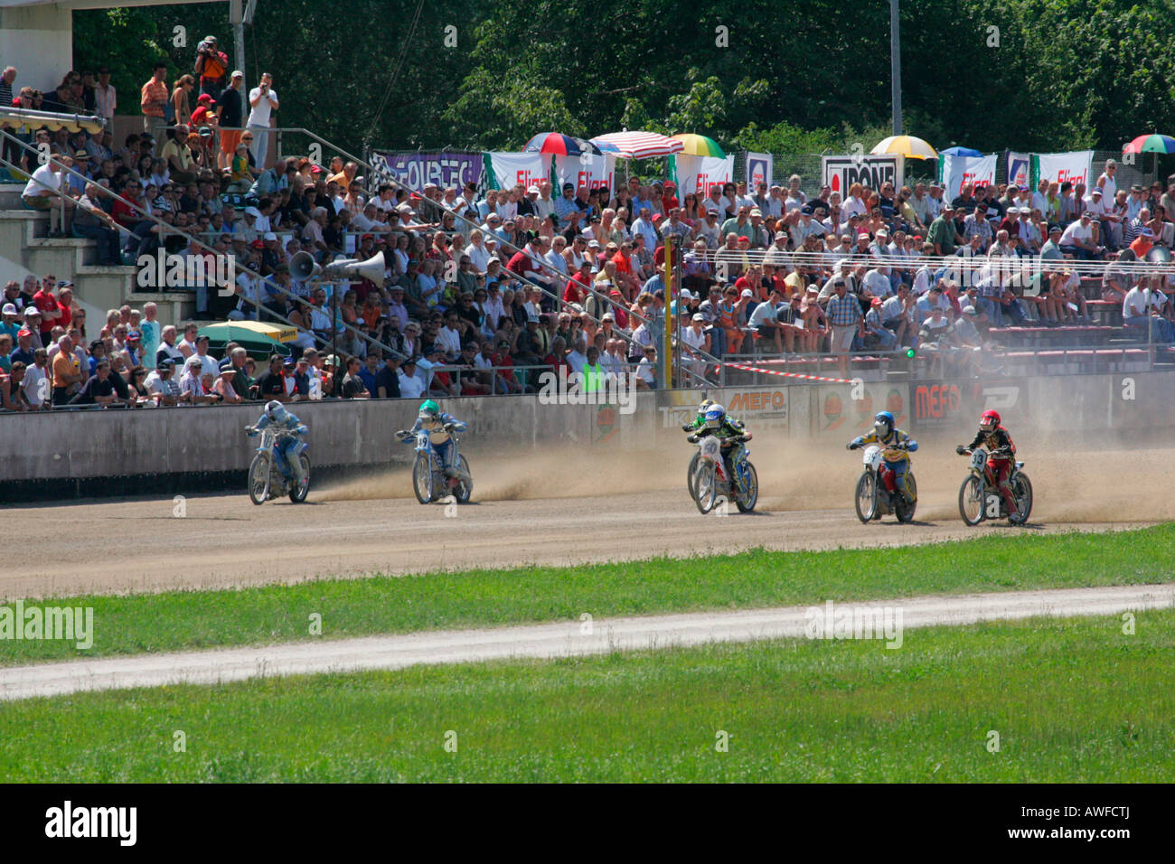 Short track race, international motorcycle race on a dirt track ...