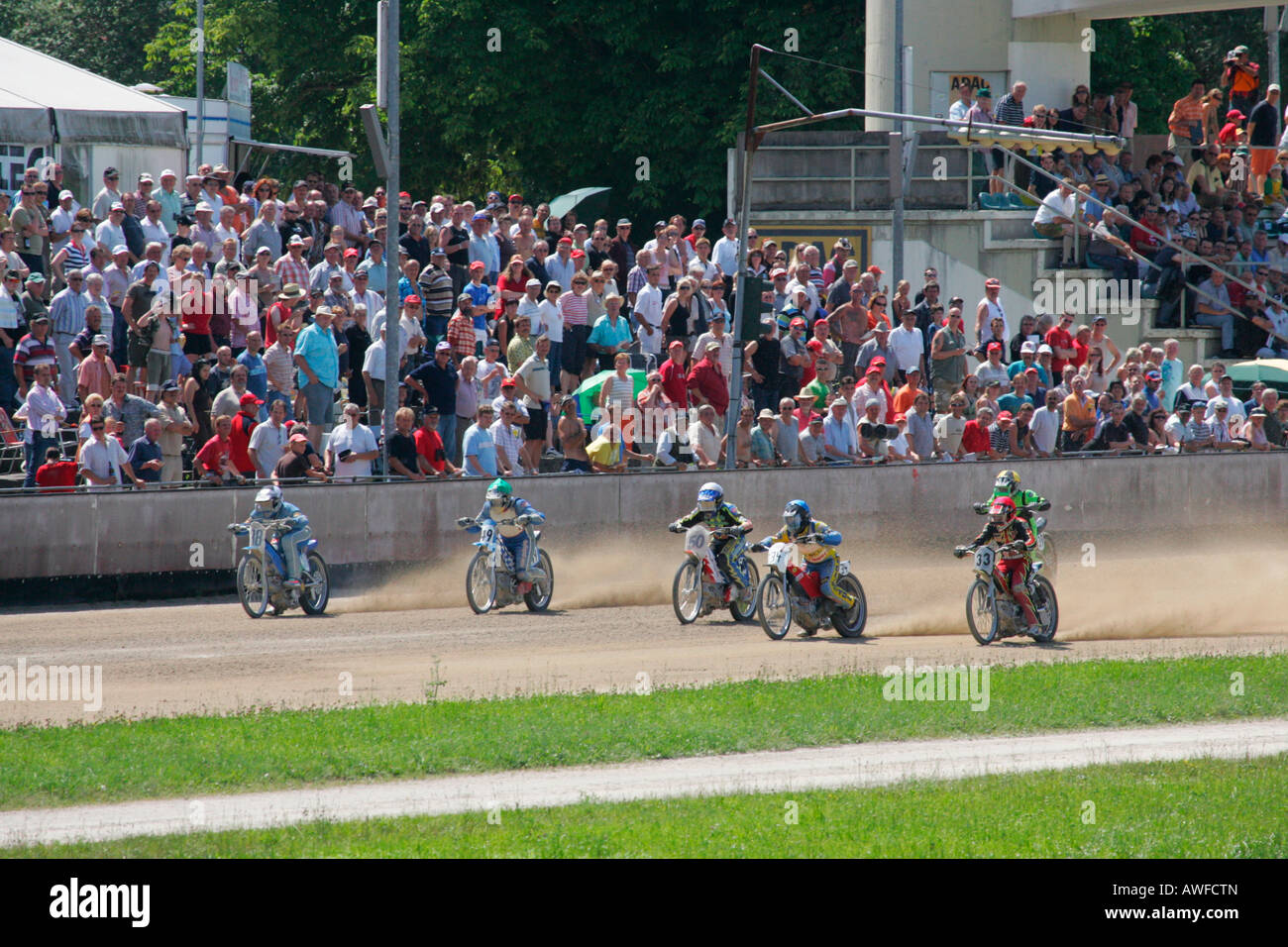 Short track race, international motorcycle race on a dirt track ...