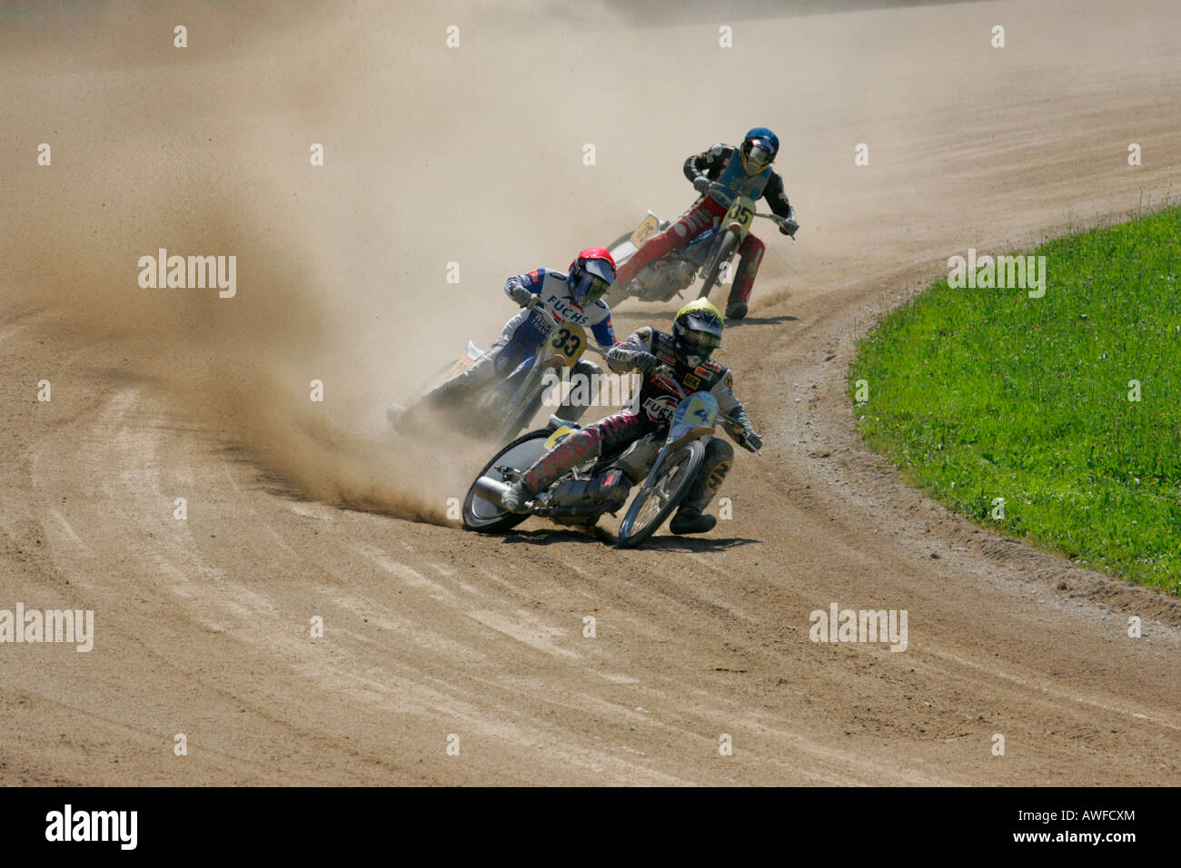 Short track race, international motorcycle race on a dirt track ...