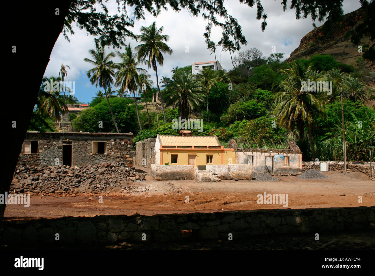 A vista of a building in the Cidade Velha of Santiago, Cape Verde Stock ...