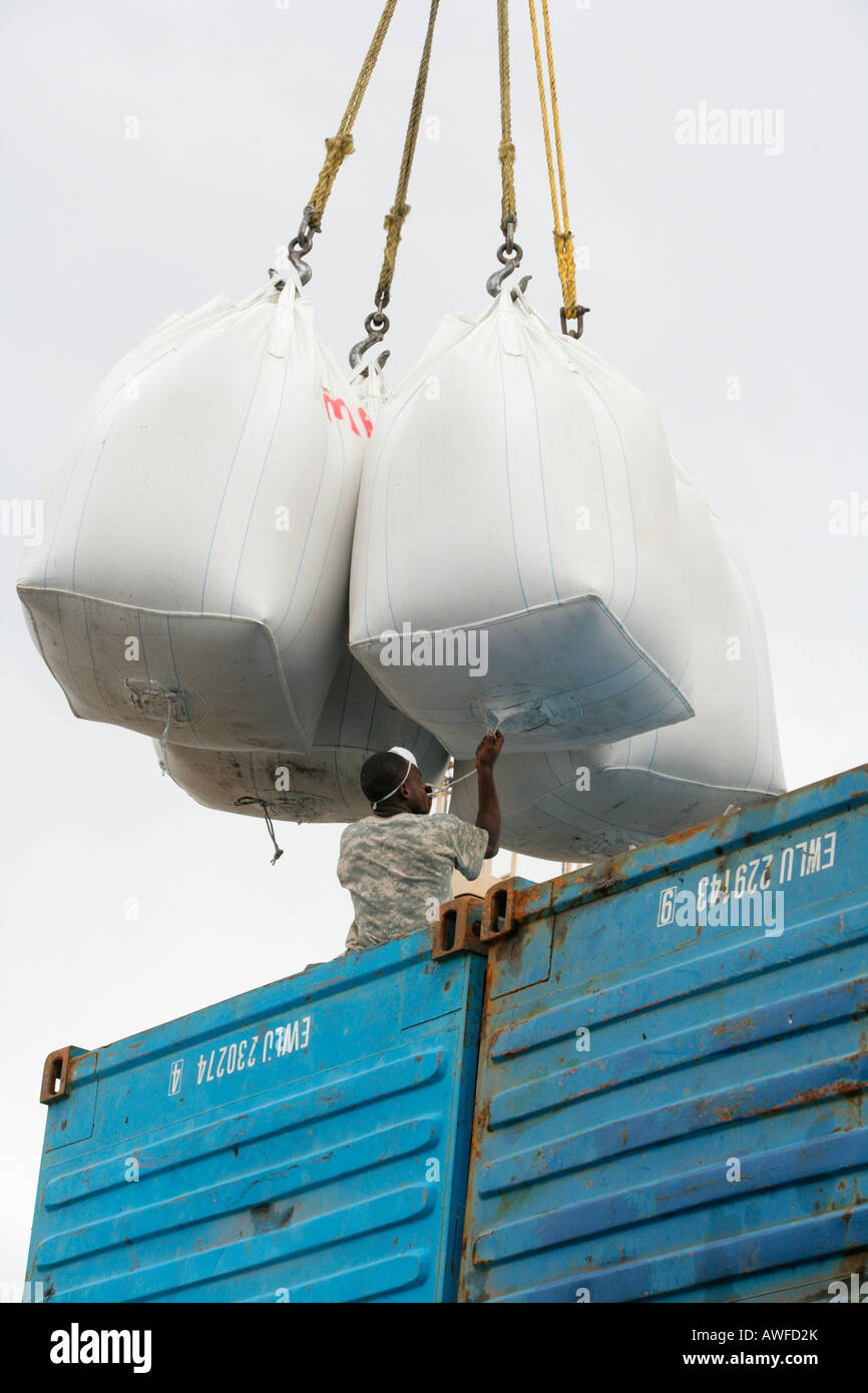 Loading containers at John Fernandes transshipment port in Georgetown ...