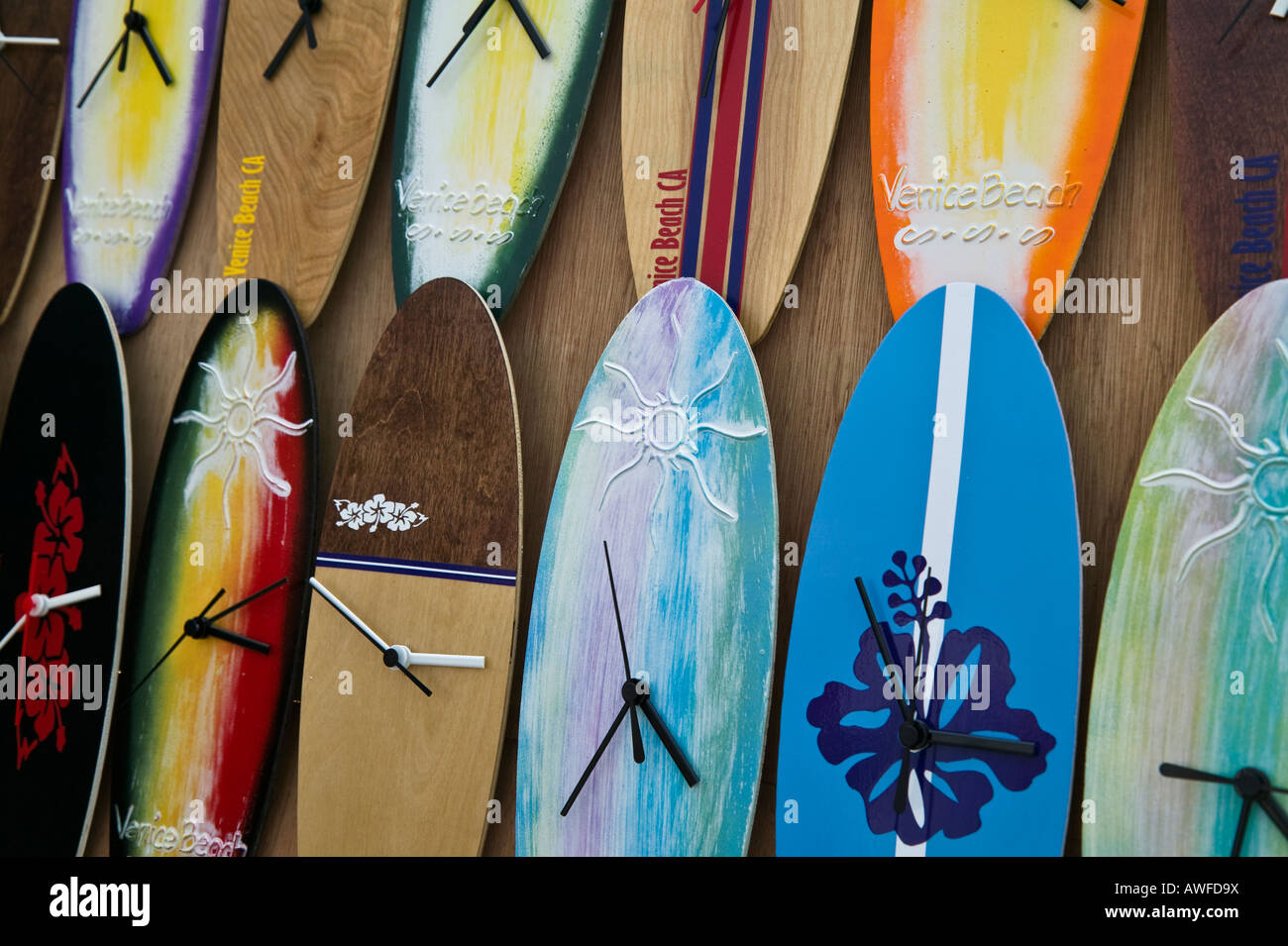 Souvenir surf board clocks Venice Beach Boardwalk, California, USA ...