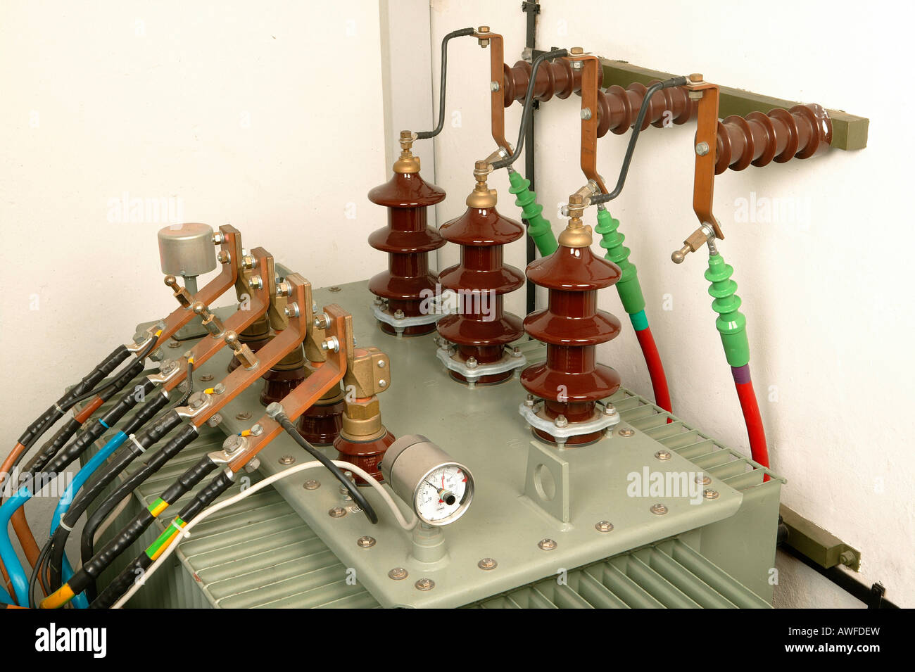 Insulators at an old hydroelectric power station, Isen, Upper Bavaria ...