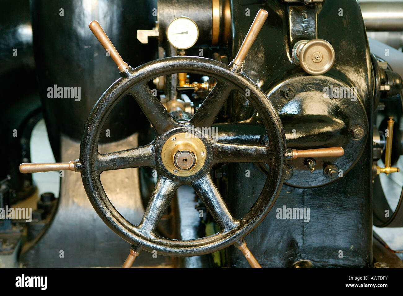 Water-pressure valve wheel at an old hydroelectric power station, Isen ...