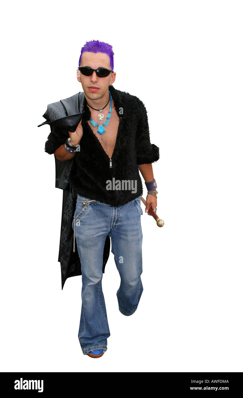 walking punk with purple hair Stock Photo - Alamy