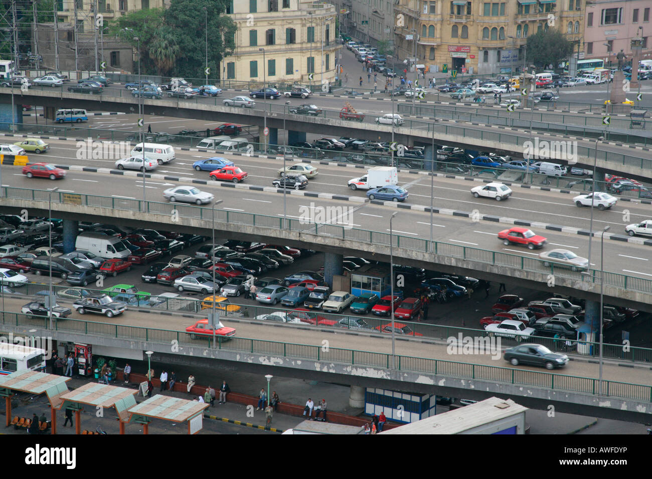 Parking lots and motorway (expressway) bridges, Cairo, Egypt, North ...