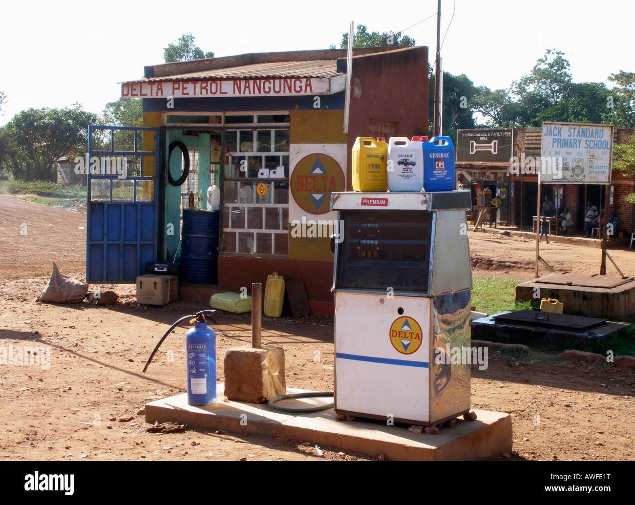 Retro style filling station in a small trading centre in Uganda Stock ...