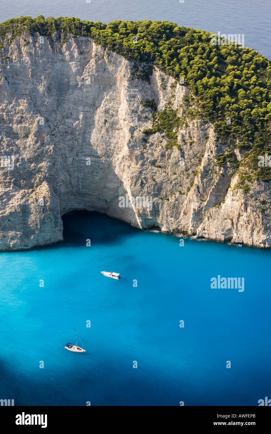 Boats In Shipwreck Cove, Zakynthos, Greece Stock Photo - Alamy