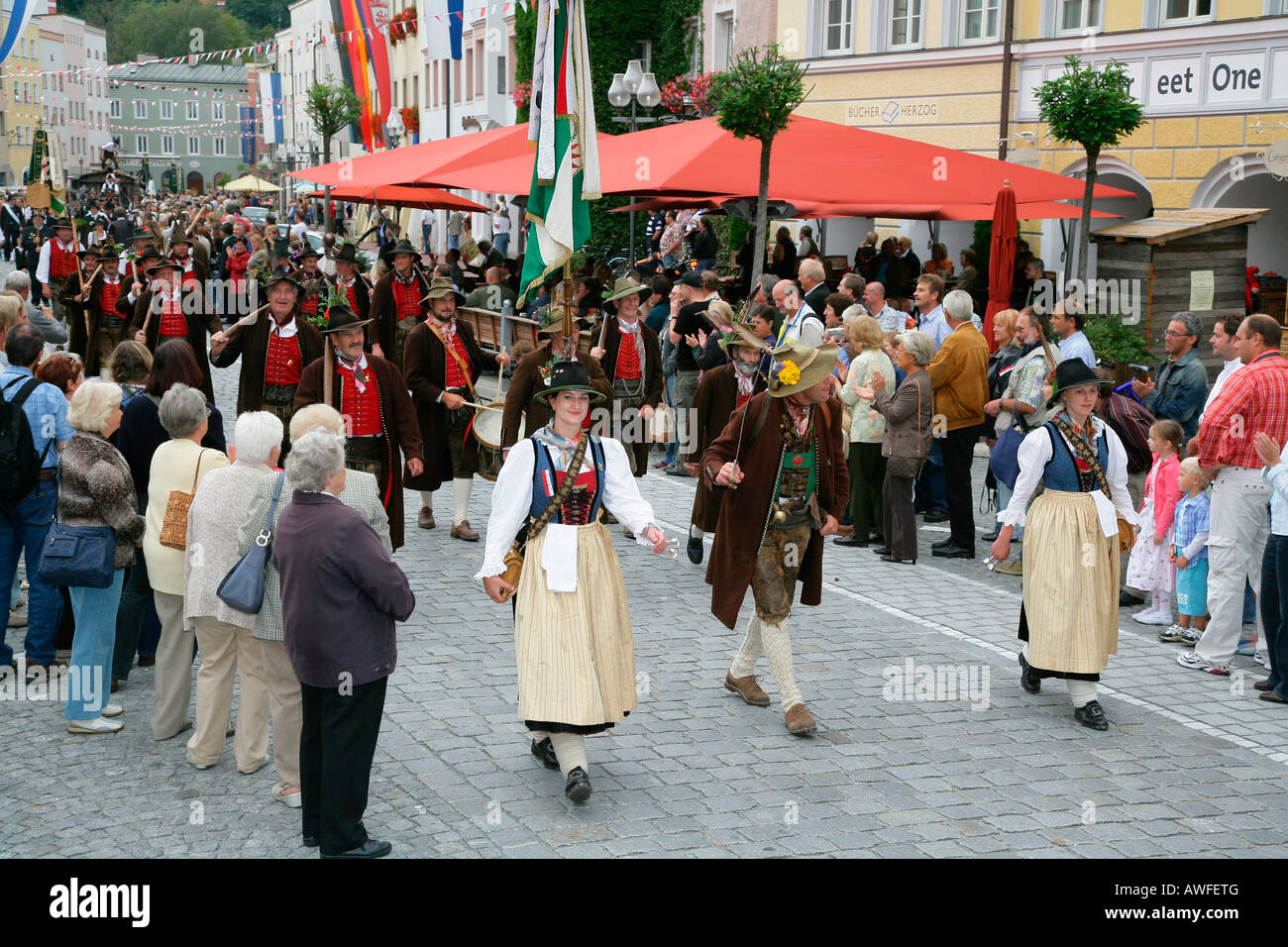 Group of Austrians dressed in traditional garb at an international ...