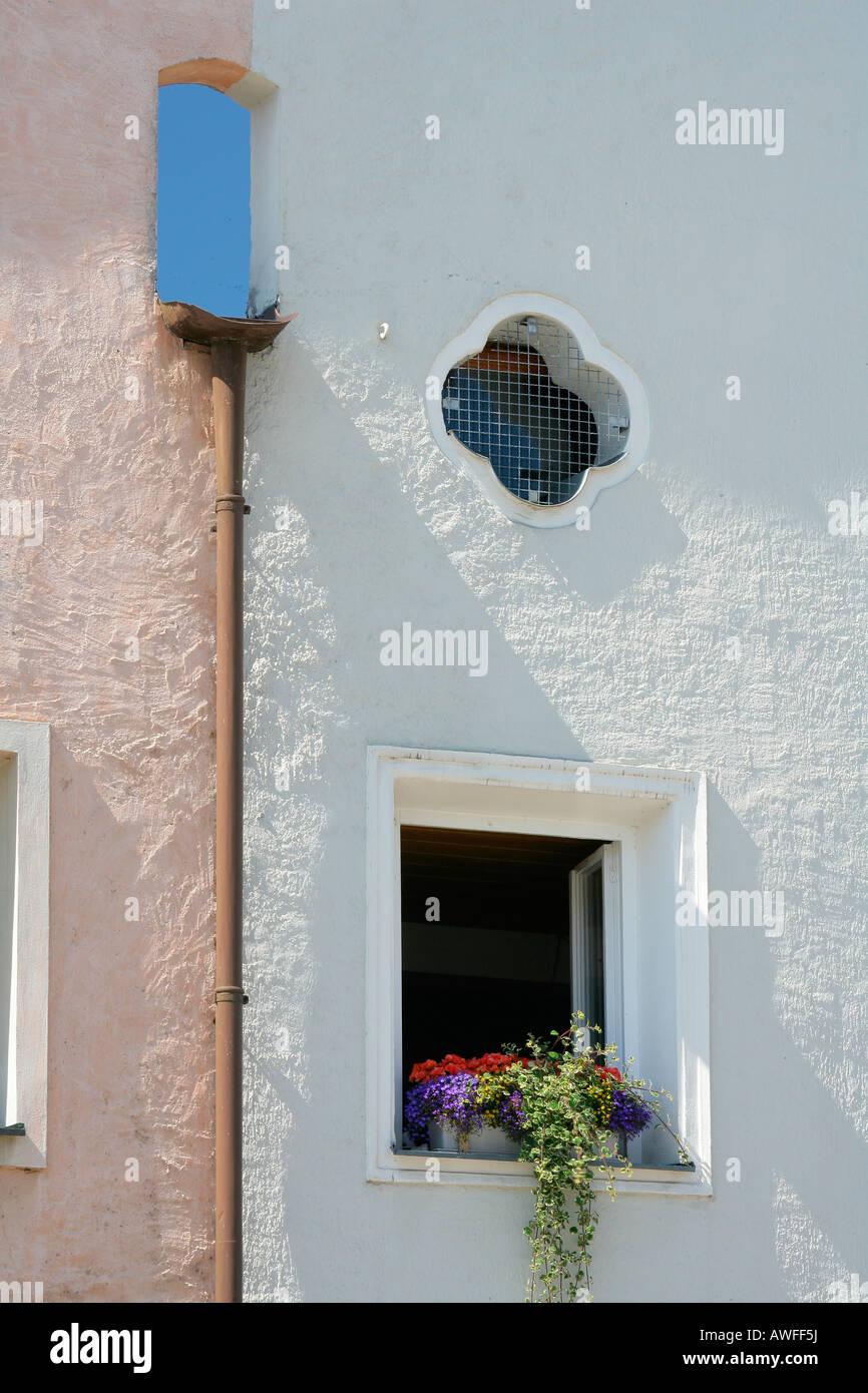 Window and eaves trough on a building facade in Muehldorf am Inn, Upper ...
