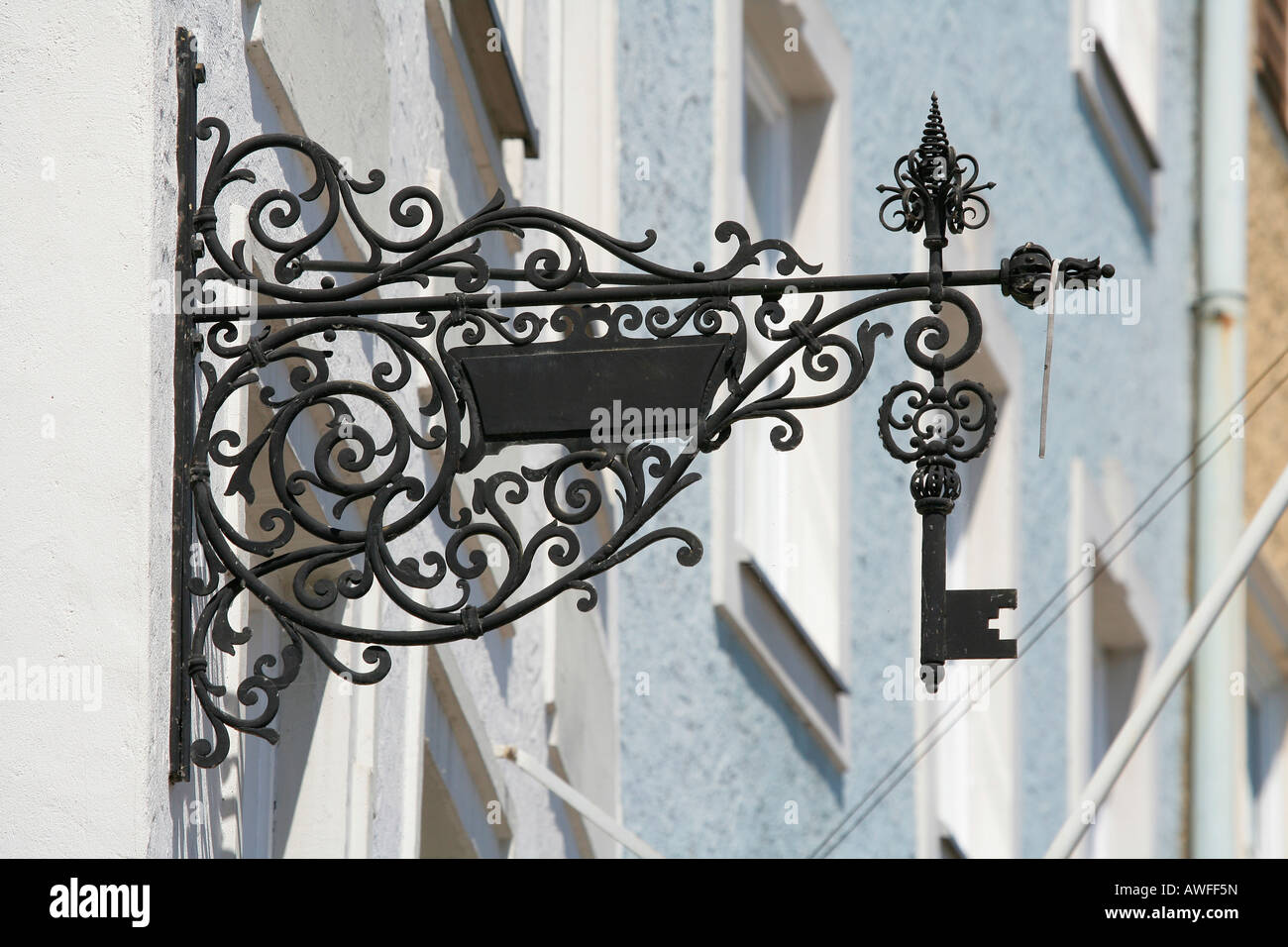 Hanging guild sign, Muehldorf am Inn, Upper Bavaria, Bavaria, Germany ...
