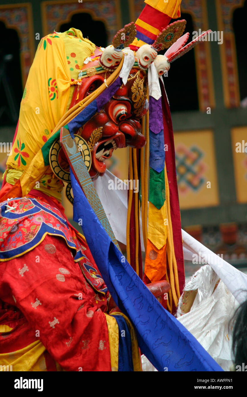 Dancers with the drum at the Thimphu Tsechu (festival), Bhutan Stock ...