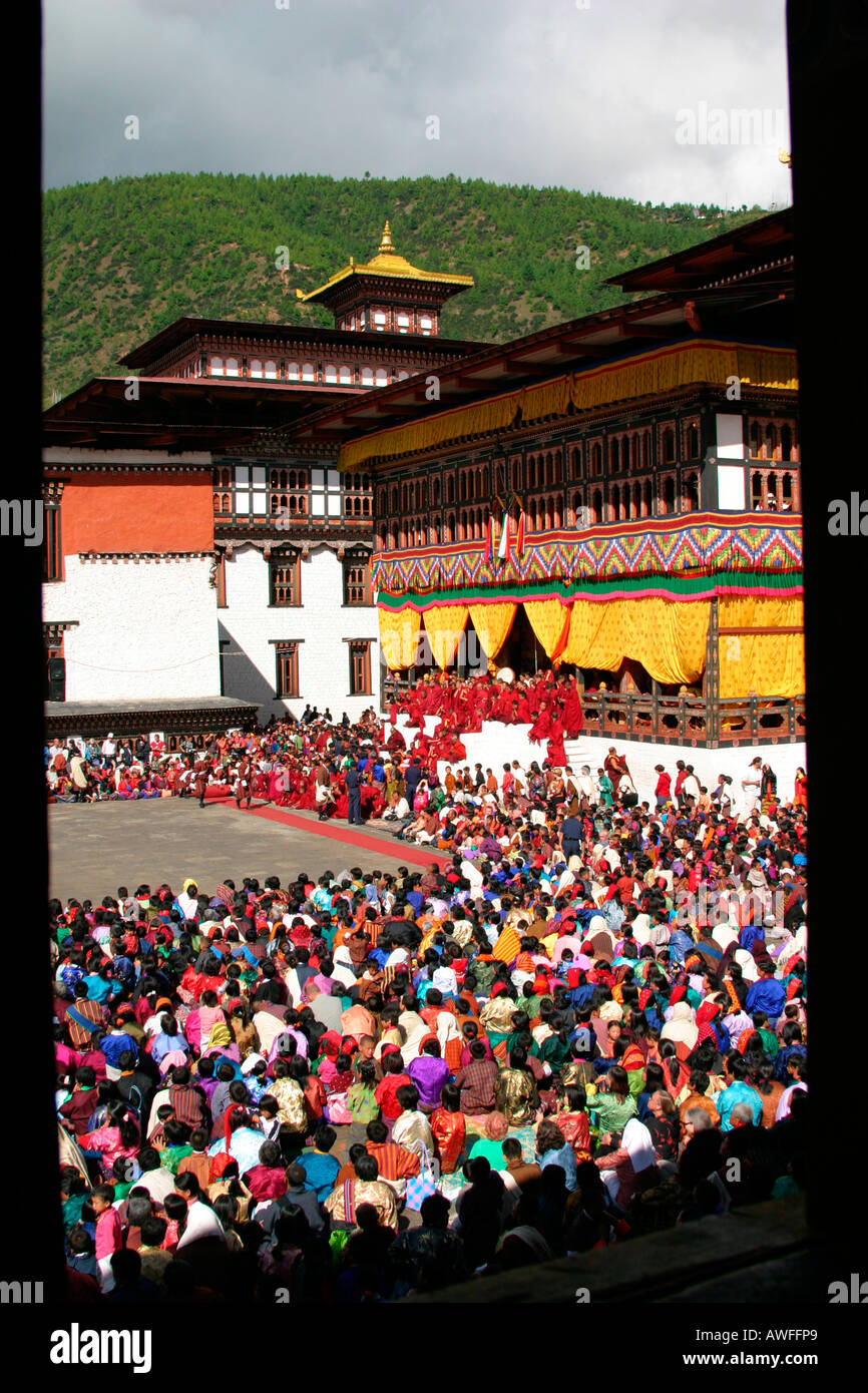 Thimphu Tsechu (festival) seen from the window of the monks' room ...