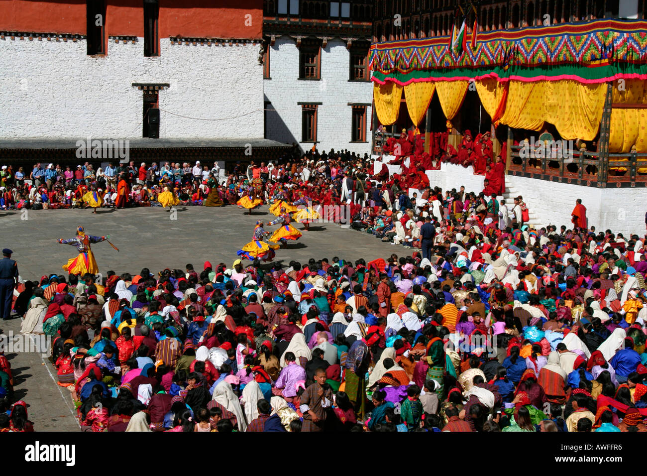 Aerial view of crowd at the Thimphu Tsechu (festival), Bhutan Stock ...