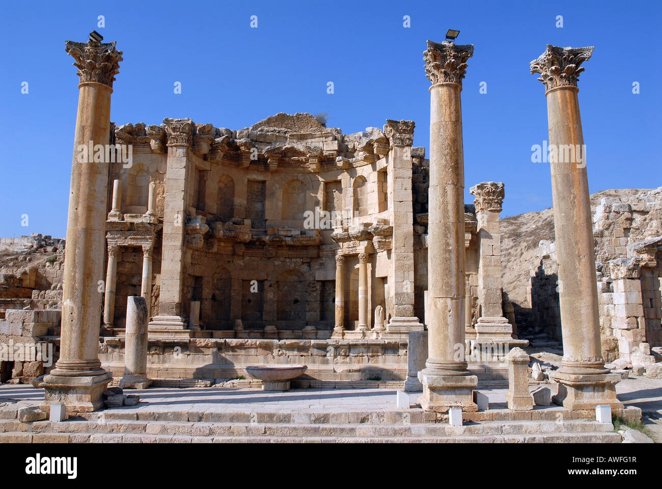 Nymphaeum (fountain) of Jerash, the ancient Gerasa, Jordan Stock Photo ...
