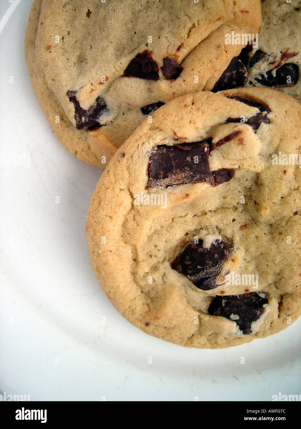 Still Life of Three 3 Chocolate Chip Cookies on a White Plate Copy ...