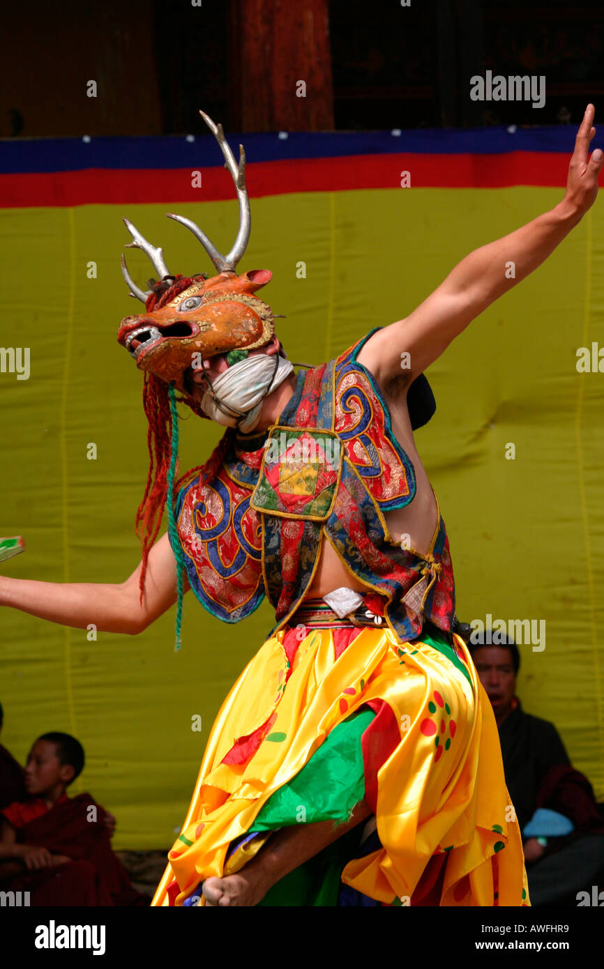 The stag dance at the Tangbi Mani Tsechu (festival), Bhutan Stock Photo ...