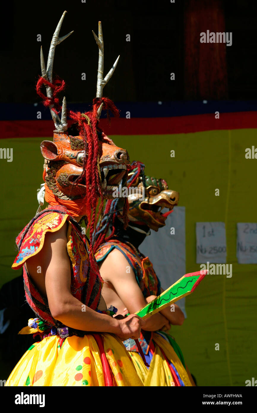 The stag dance at the Tangbi Mani Tsechu (festival), Bhutan Stock Photo ...