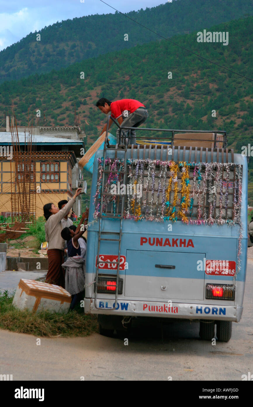 A bus in Punakha, Bhutan Stock Photo - Alamy
