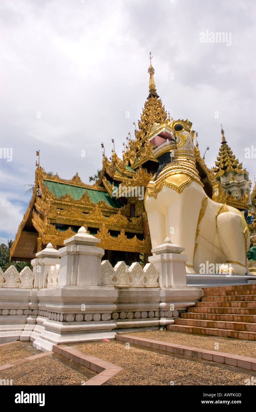 Stock photograph of Chinthe guardian at the entry to the golden ...