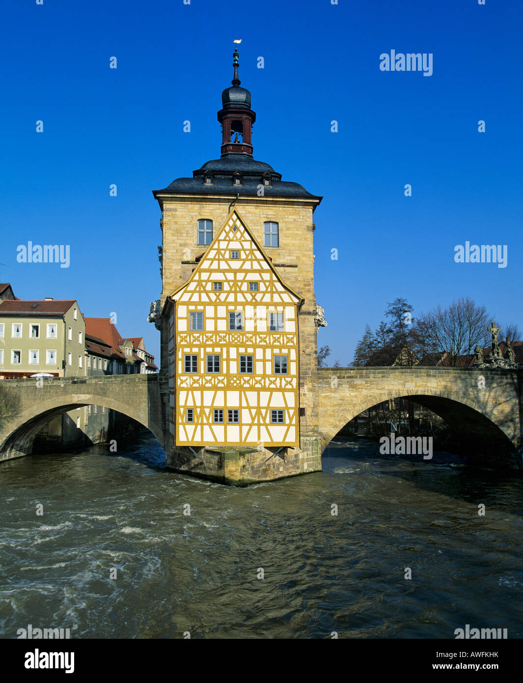 Old town hall and the Regnitz River, Bamberg, Franconia, Bavaria ...