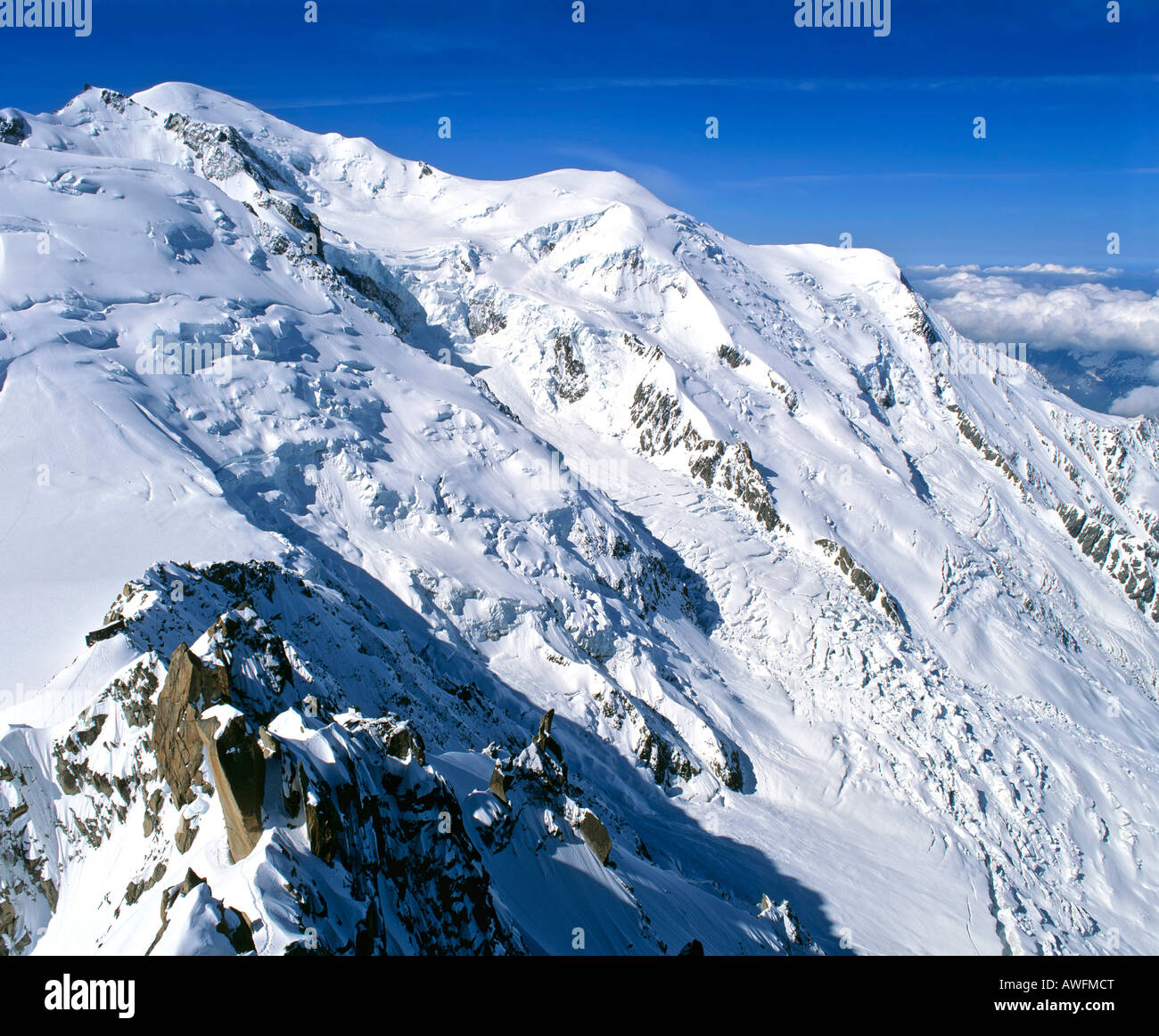 Mont Blanc viewed from Mt. Aiguille du Midi, Savoy Alps, France, Europe ...