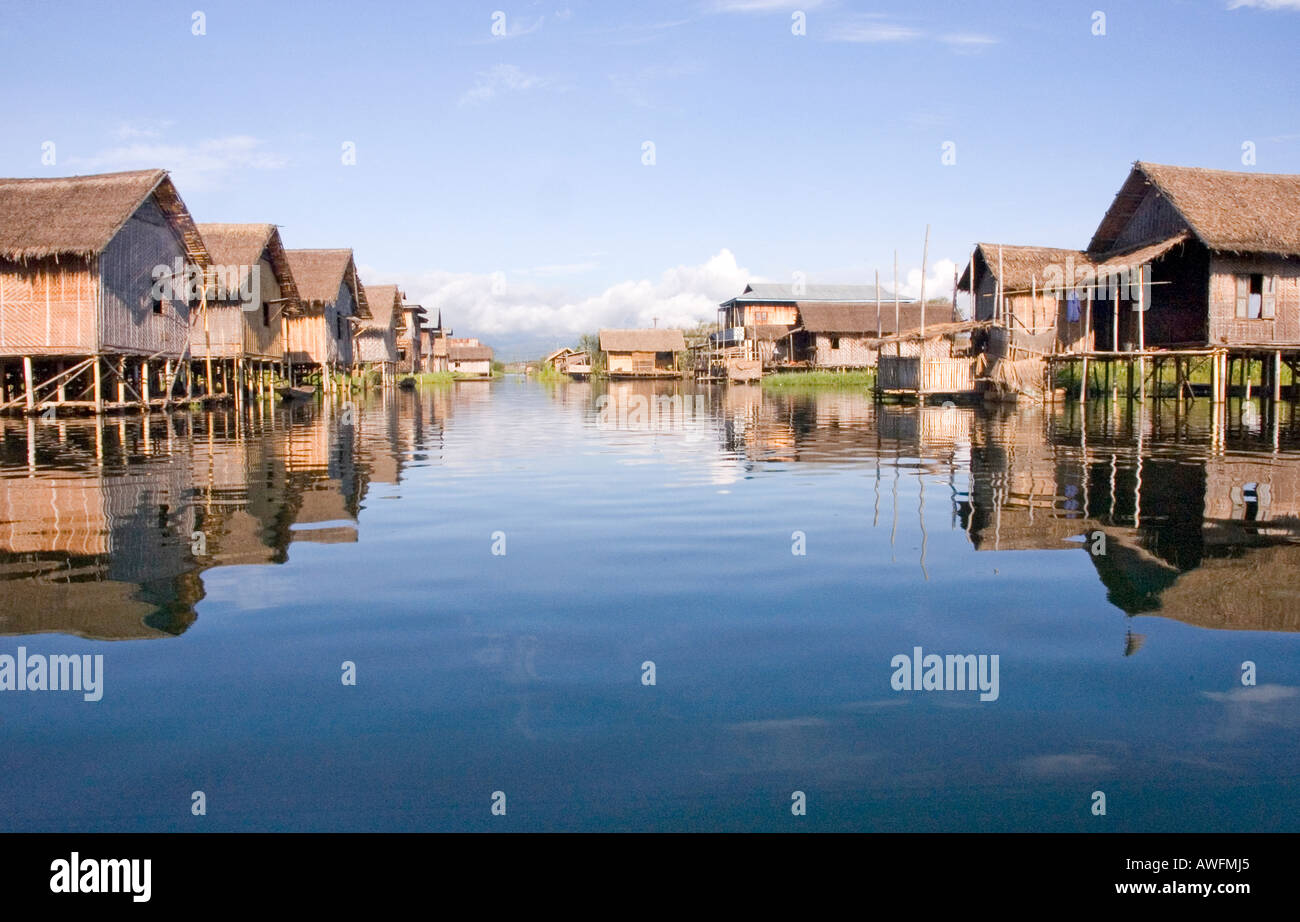 Stock photograph of village stilt houses at Inle Lake in Myanmar Stock ...