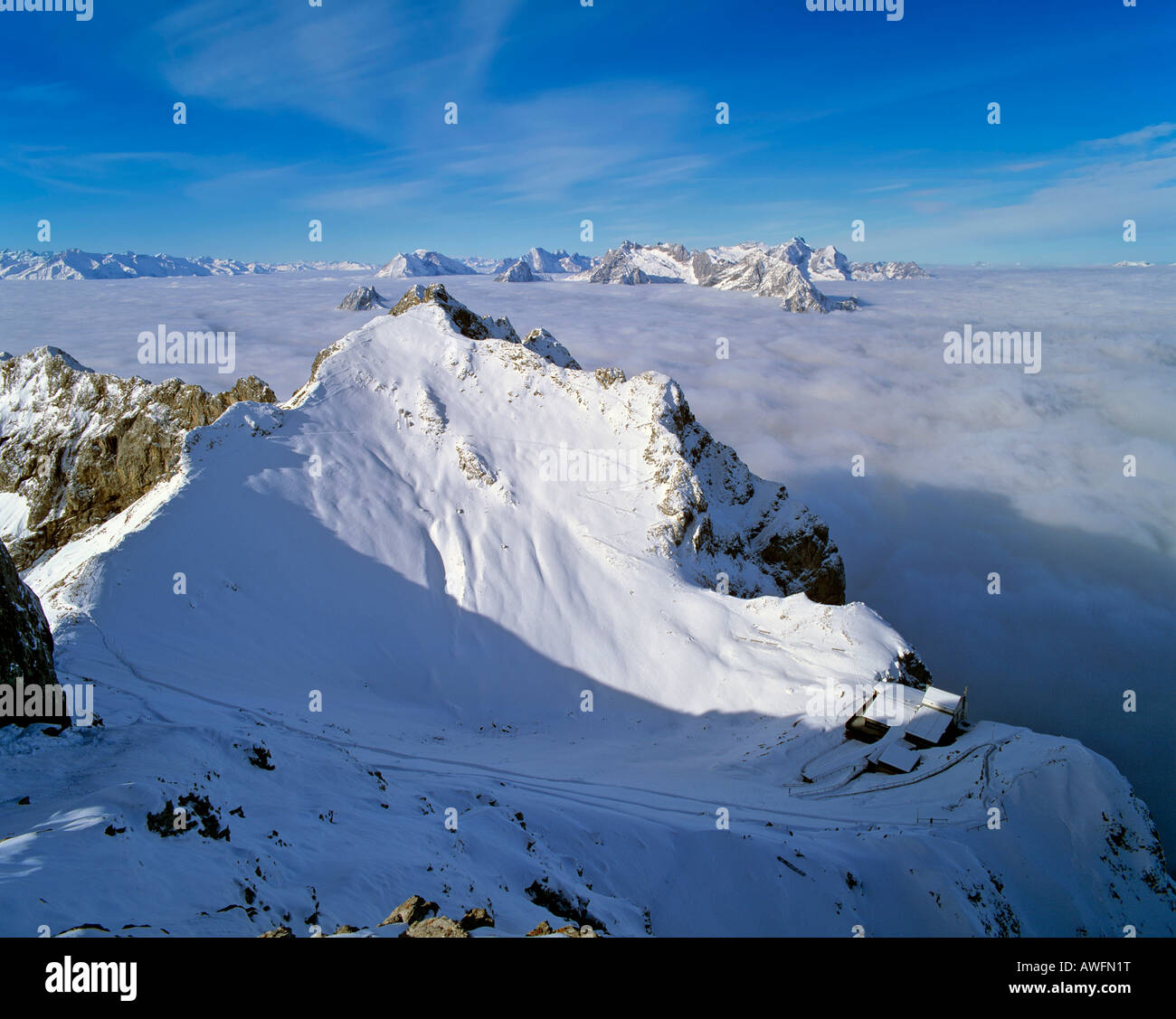 The mountain station of the karwendelbahn in winter with snow hi-res ...