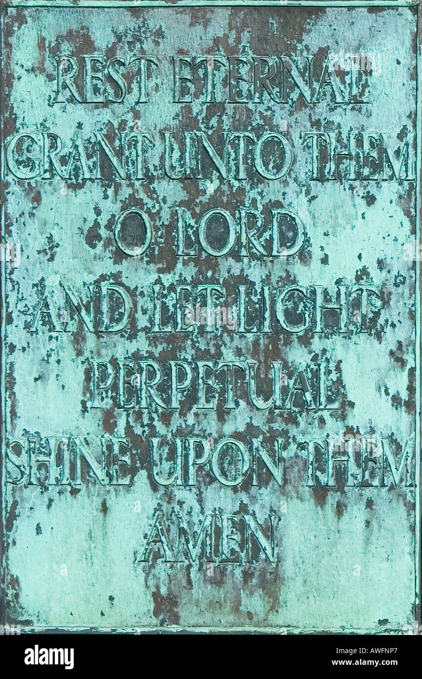 Old coroded copper memorial plaque Stock Photo - Alamy