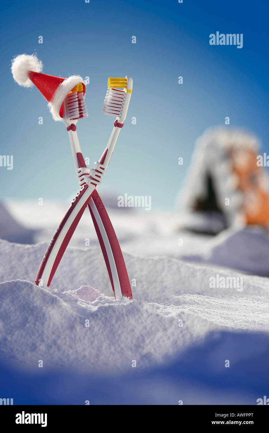 Toothbrushes in a landscape of candy with a gingerbreadhouse Stock ...