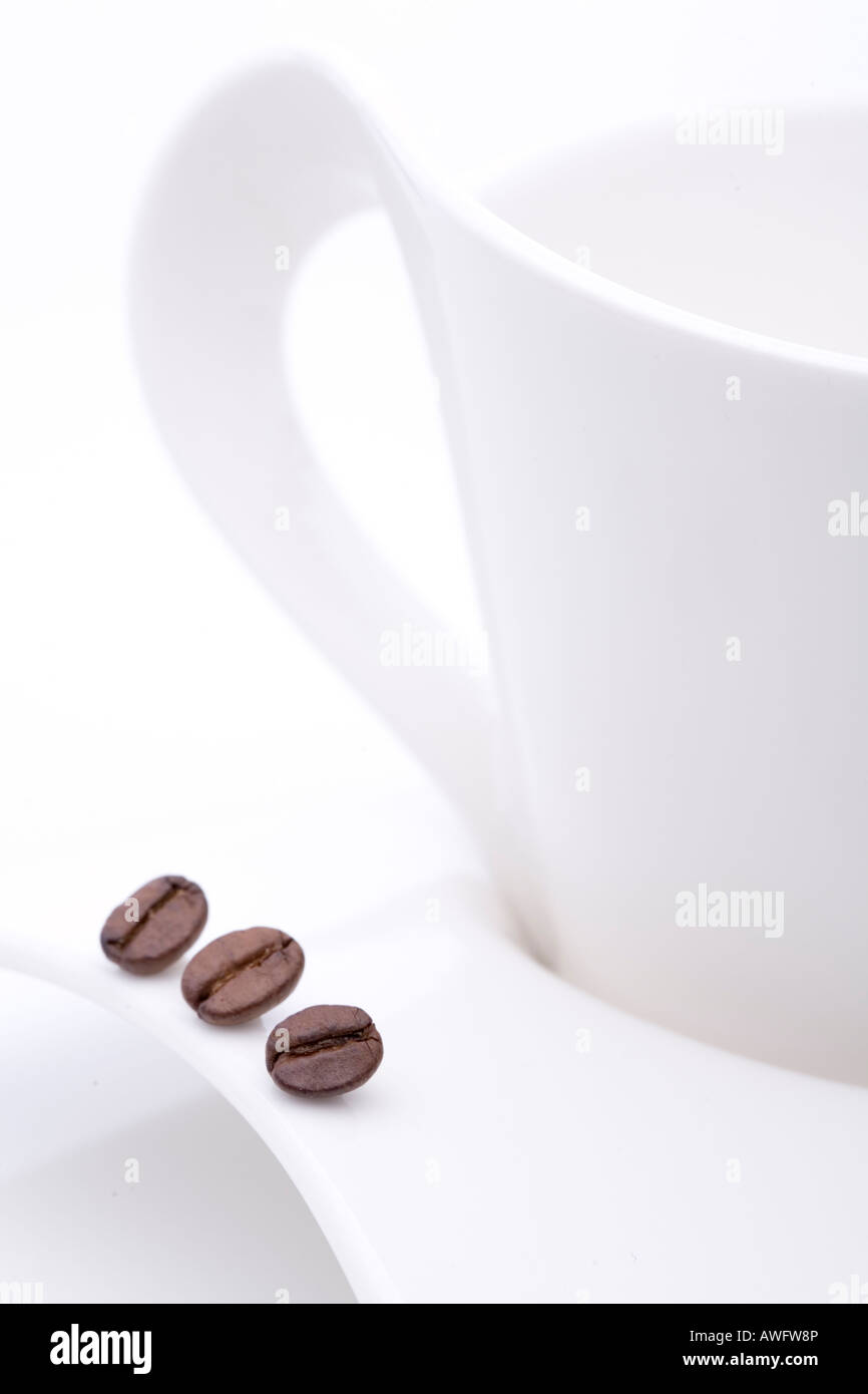 white coffee set with coffee beans Stock Photo - Alamy