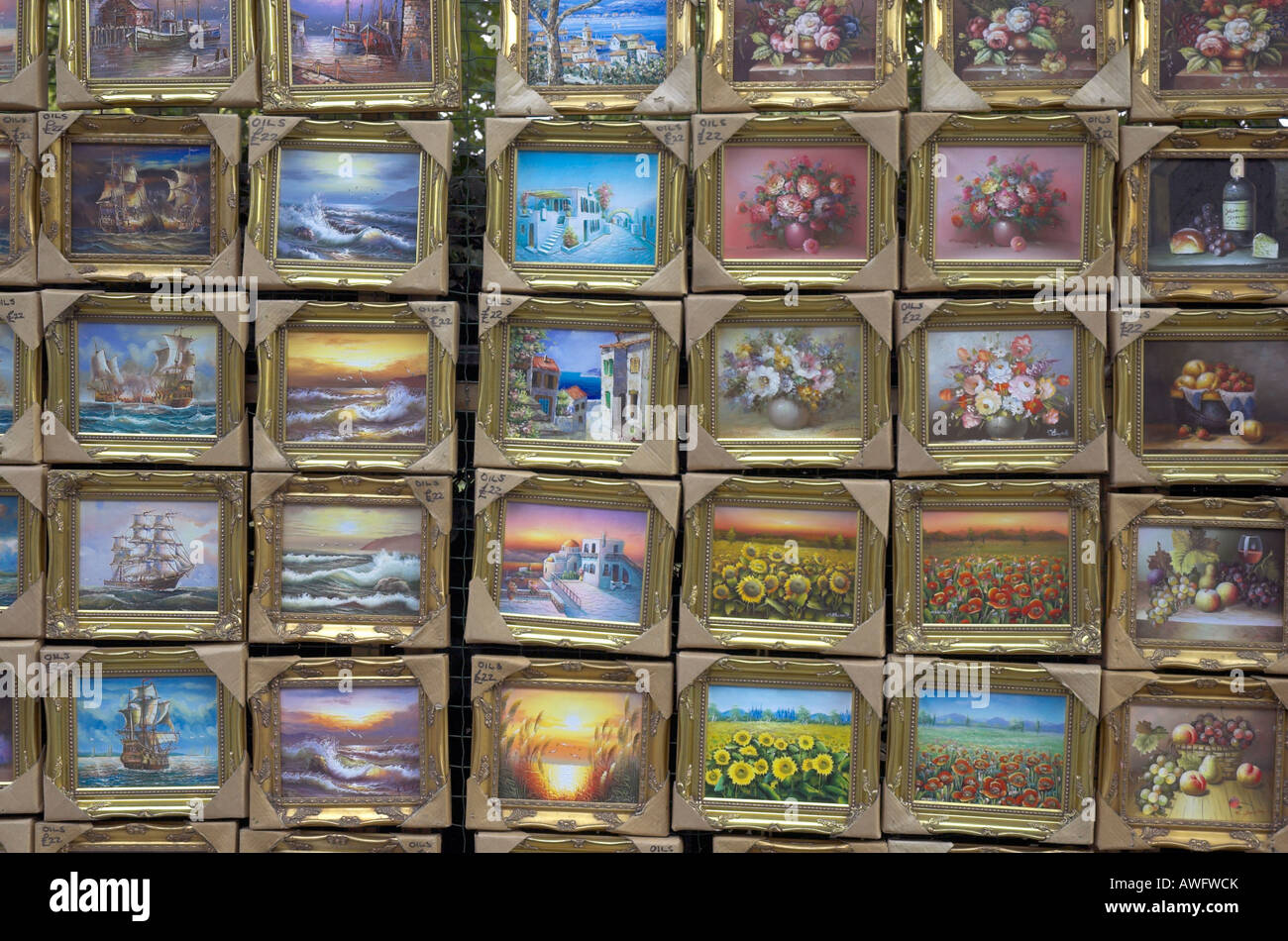 The fence of St James Park covered in paintings for sale in Piccadilly ...