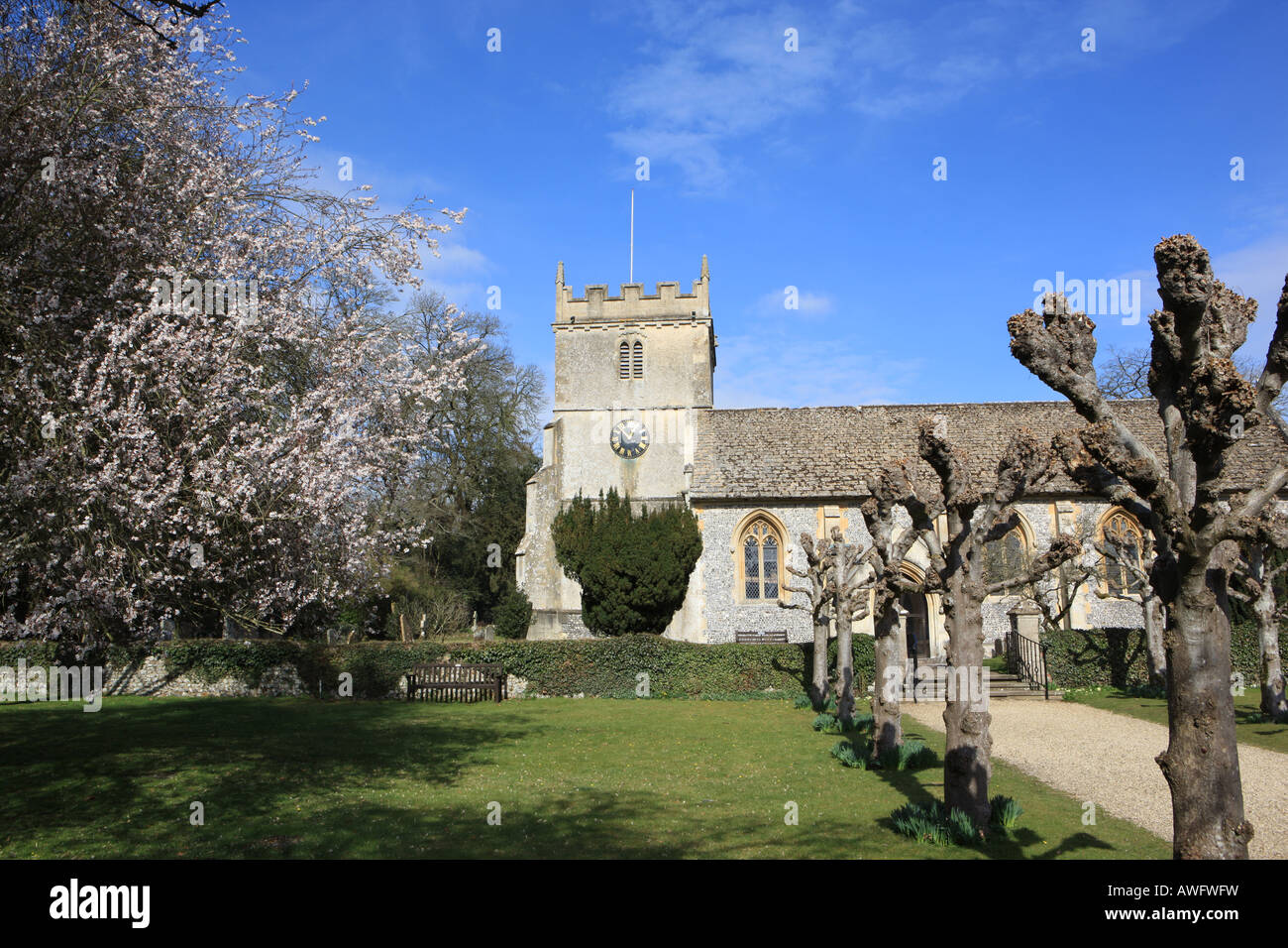 A early spring day in the Wiltshire village of Chilton Foliat out side ...
