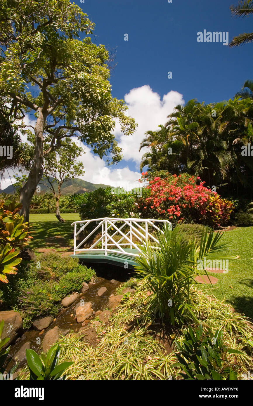 Bridge over stream, Maui Tropical Plantation, Maui, Hawaiian Islands ...