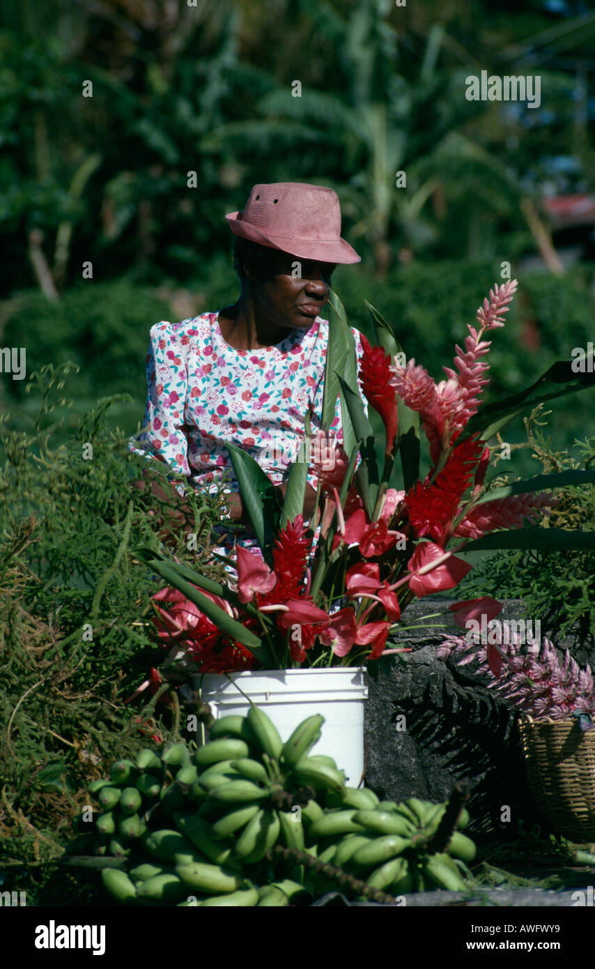Flower and vegetable market in the capital of Roseau, Commonwealth of ...
