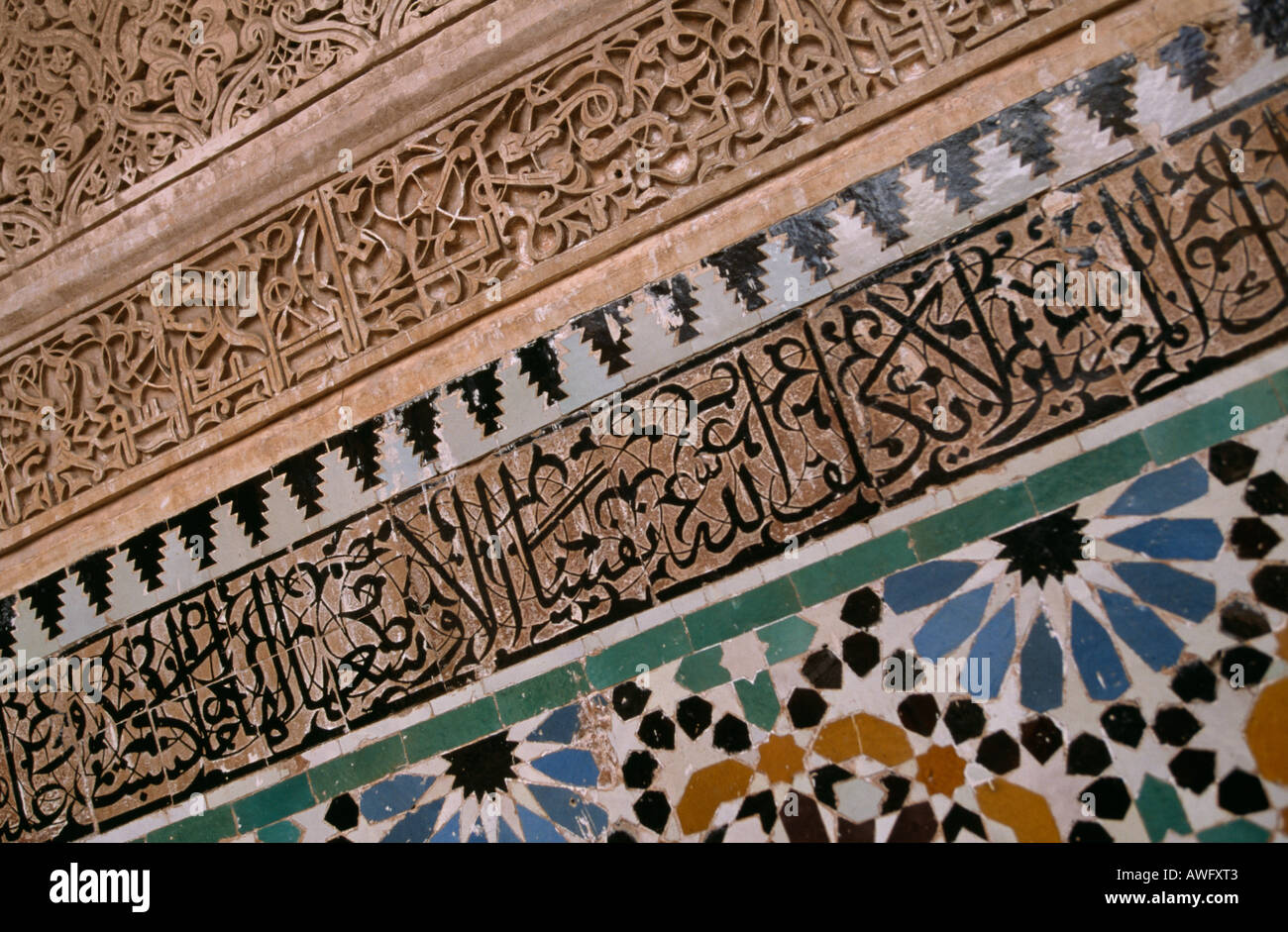 Ornate tile and plasterwork at the Saadian Tombs, Marrakesh, Morocco ...