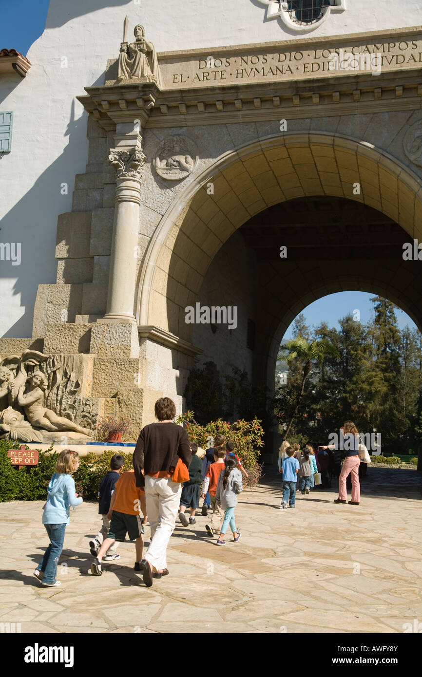CALIFORNIA Santa Barbara Young schoolchildren carrying library books ...