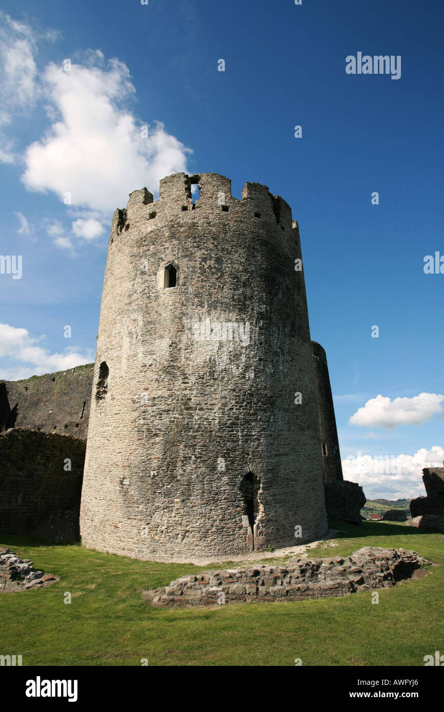 The famous Leaning Tower of medieval 13th century Caerphilly Castle ...